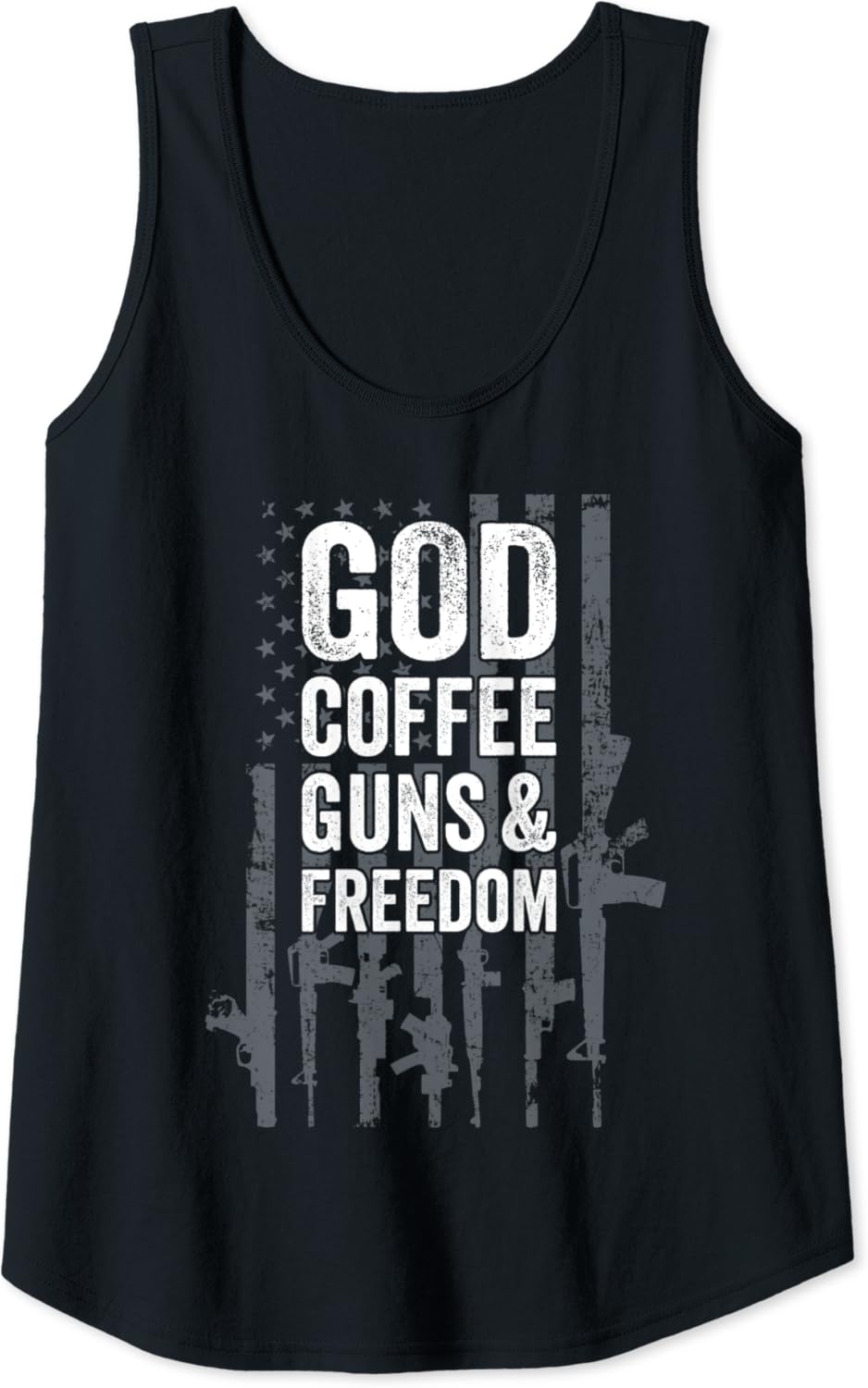 Coffee Tank Top GOD COFFEE GUNS & FREEDOM - Funny Pro Gun American Flag
